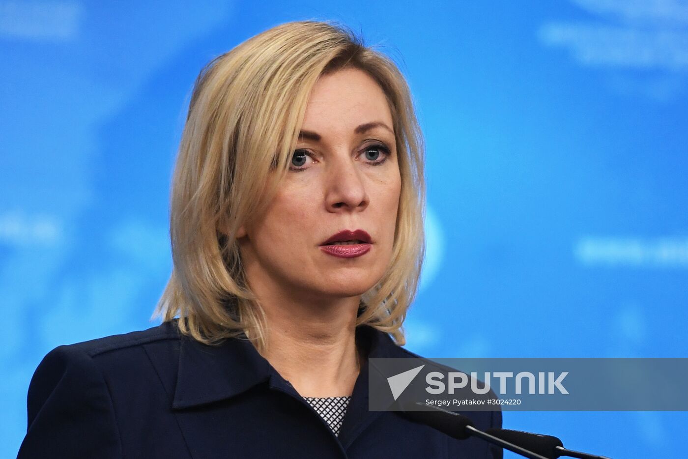 Russian Foreign Ministry Spokesperson Maria Zakharova at a briefing ...