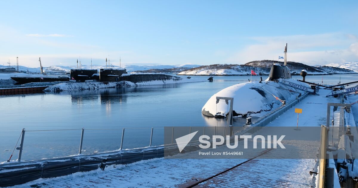 Northern Fleet submarines at Gadzhiyevo naval base in the Murmansk ...