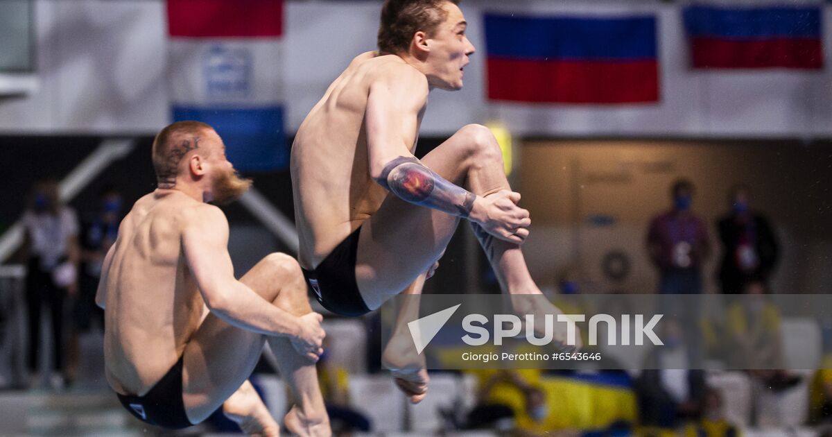 Hungary European Aquatics Championship Diving Duet Men Springboard Synchro | Sputnik Mediabank